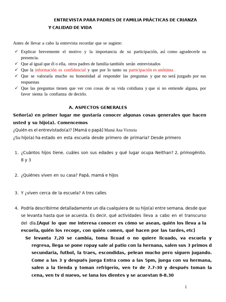 Entrevista para Padres de Familia Practi | PDF | Pollo