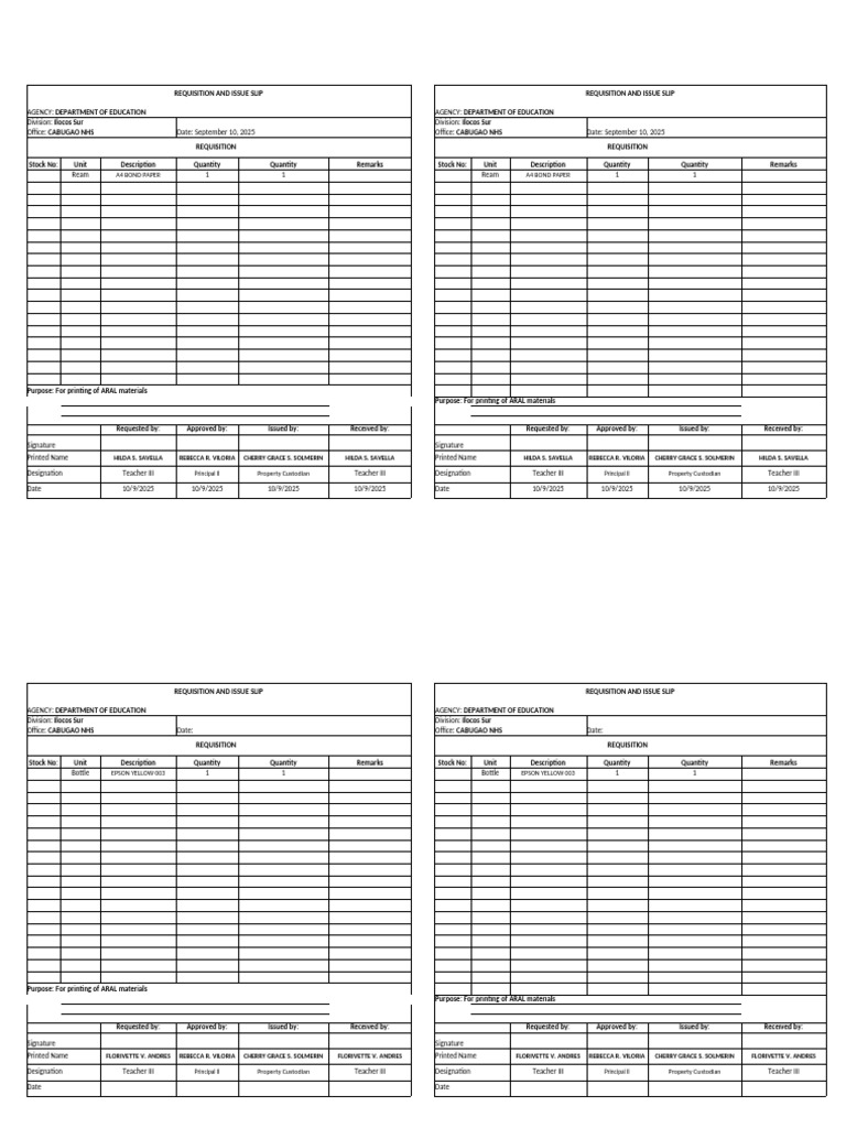 Requisition and Issue Slip Template | PDF