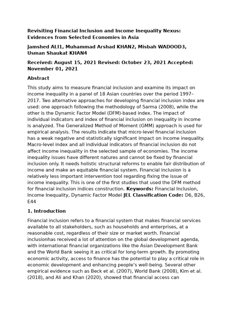 Revisiting Financial Inclusion and Income Inequality Nexus | PDF ...