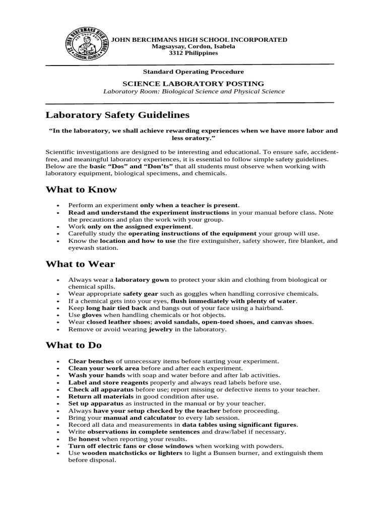 Science Laboratories-Posting of Standard Operation Procedures | PDF ...