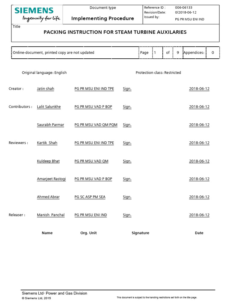 Packing Instruction For Steam Turbine Auxilaries | PDF | Valve ...