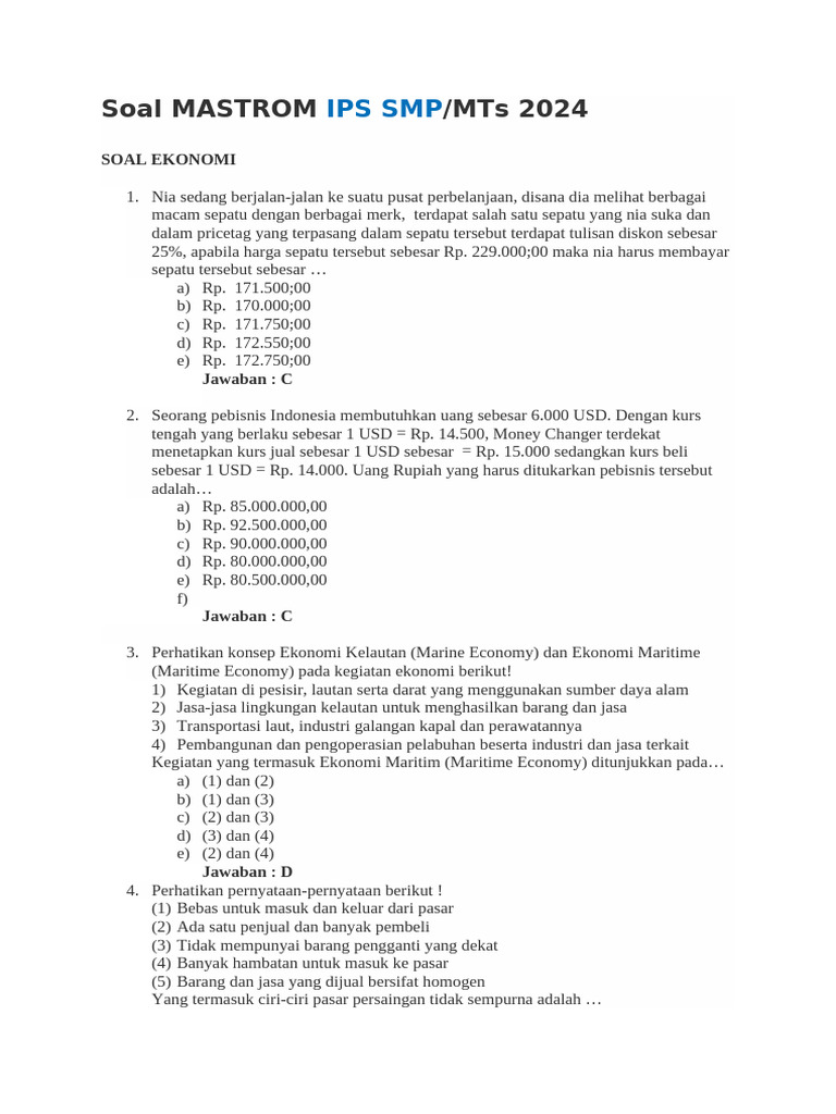 Soal MASTROM IPS SMP/MTs 2024 | PDF