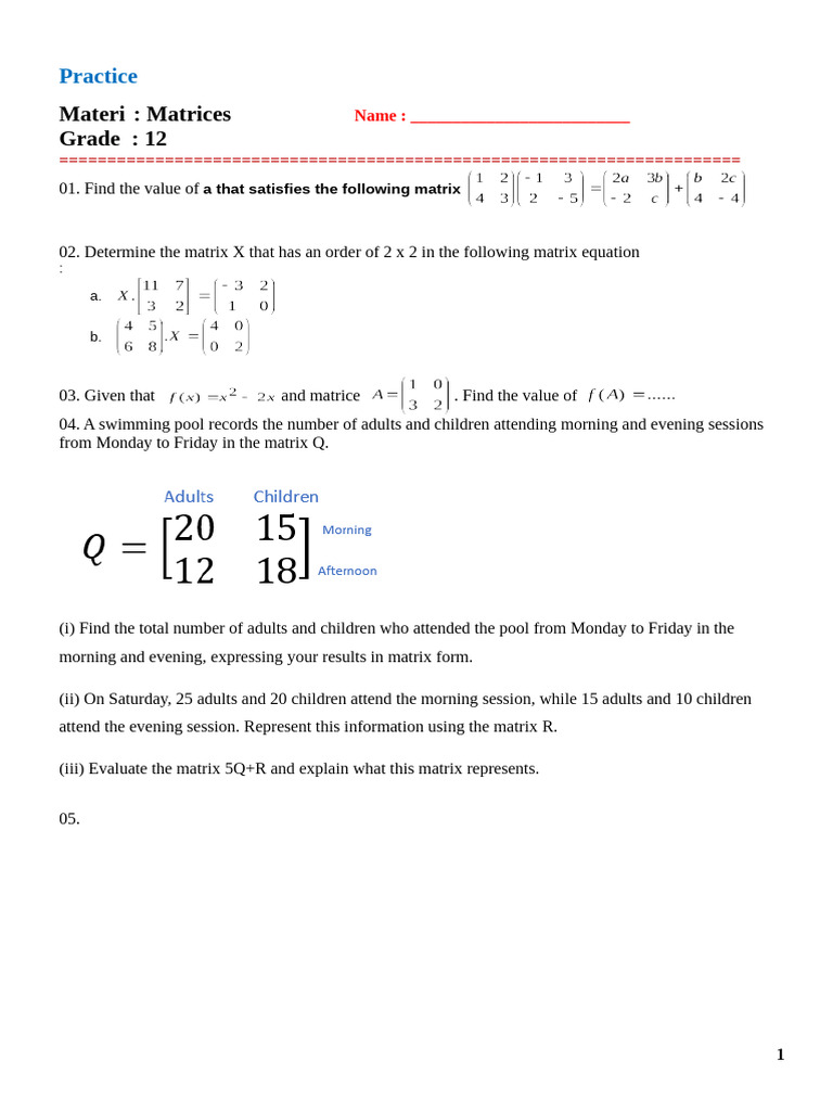 Resend Practice Matrices Part 1 | PDF