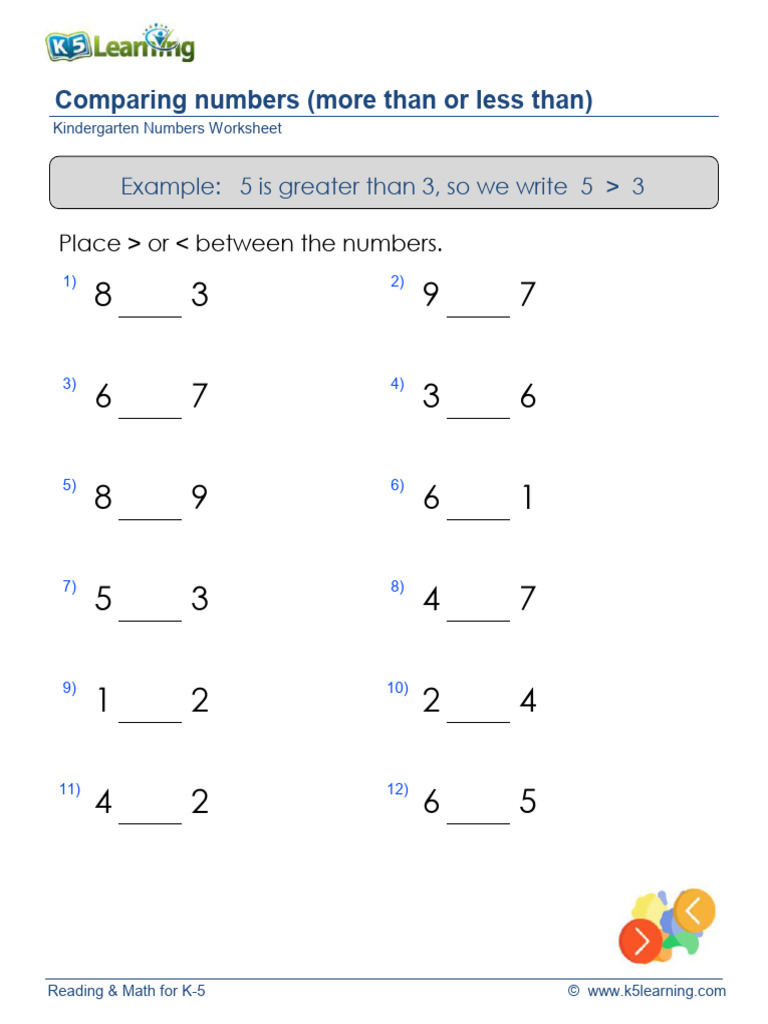 Kindergarten Comparing Numbers More Than Less Than 10 1 | PDF