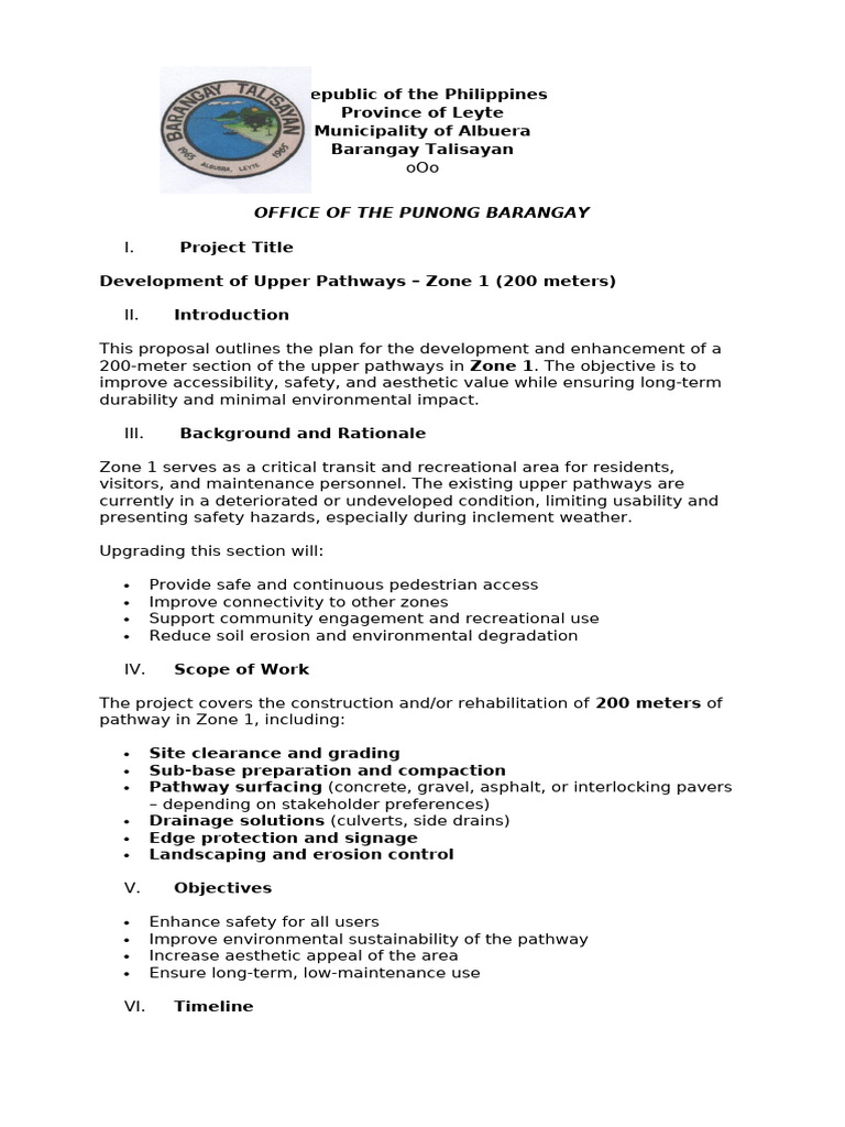 Zone 1 Upper Pathways 200 Meters Project Proposal | PDF | Safety ...