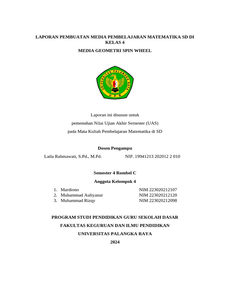 Template Laporan Pembuatan Media Pembelajaran Matematika (Project UAS) | PDF