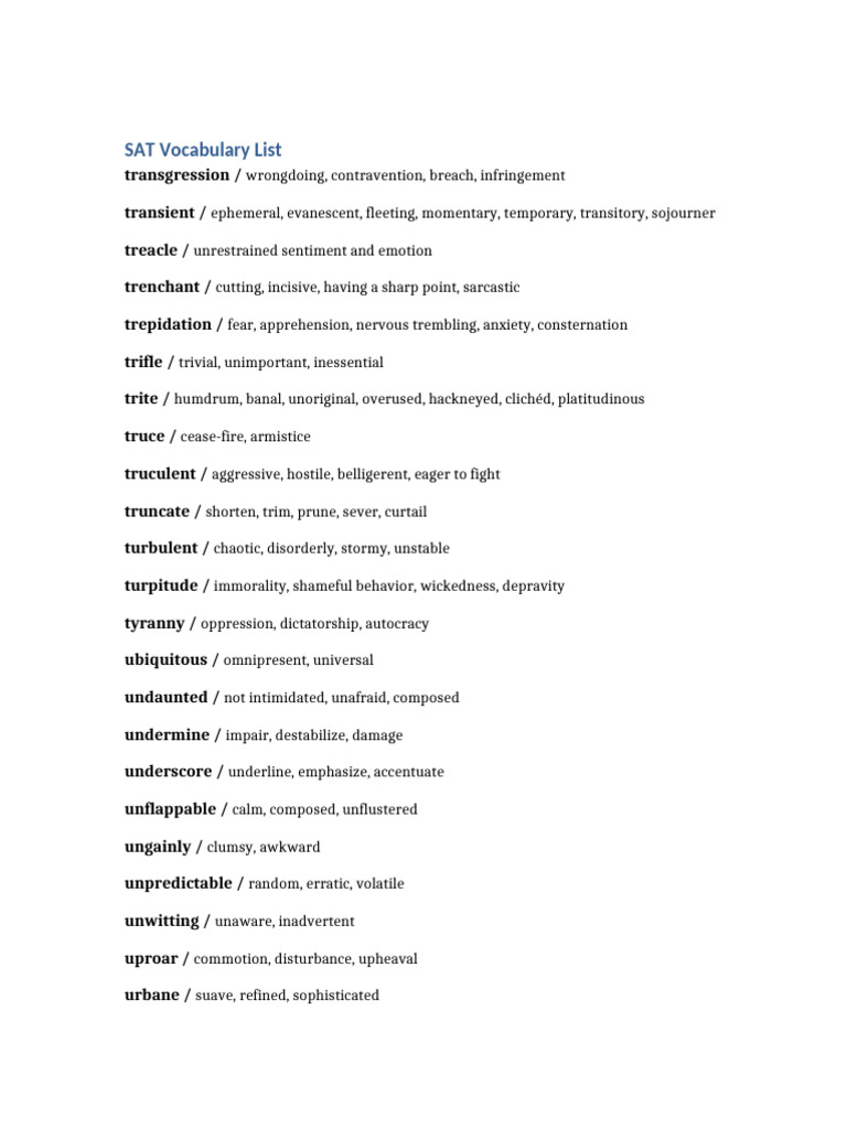 SAT Vocabulary List | PDF