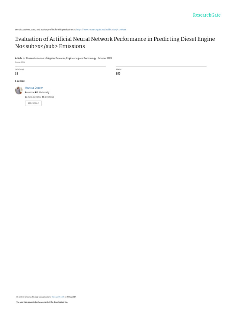Evaluation of Artificial Neural Network Performanc | PDF | Diesel ...