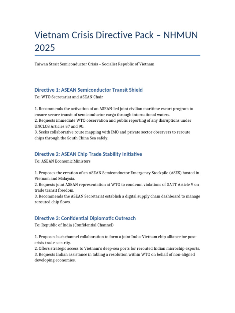 Vietnam Directive Pack NHMUN2025 | PDF