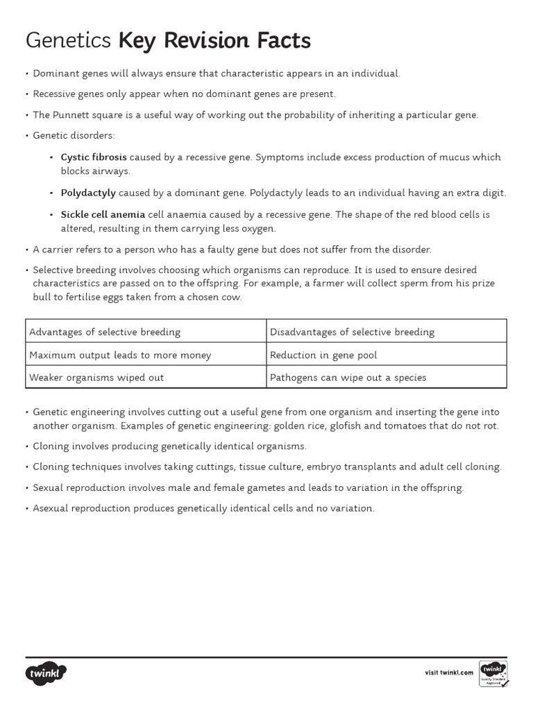 Genetics Key Revision Facts | PDF