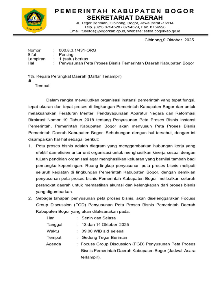 Surat Undangan FGD Penyusunan Peta Proses Bisnis | PDF