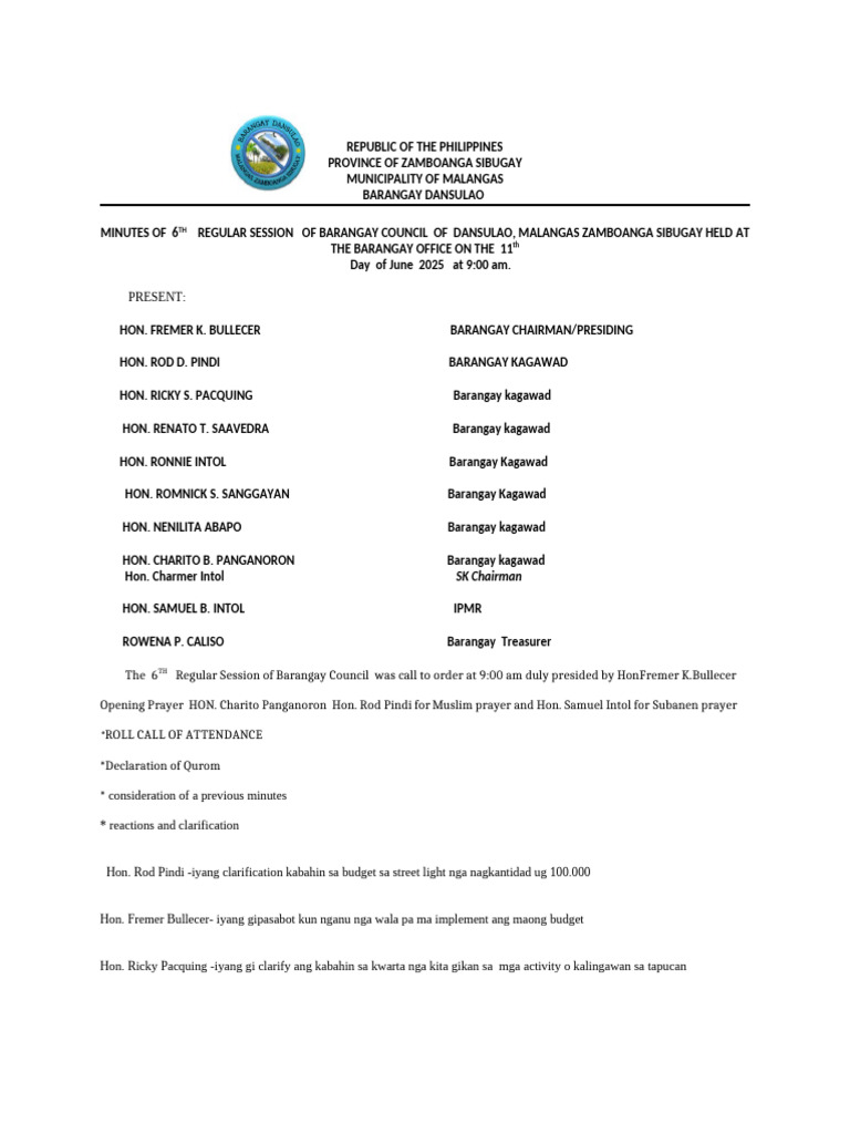 6th Regular Session Dox. | PDF