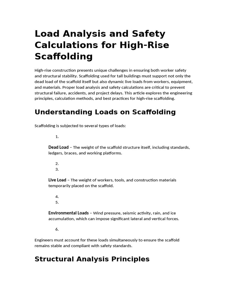 Load Analysis and Safety Calculations For High-Rise Scaffolding | PDF | Structural Load | Bending