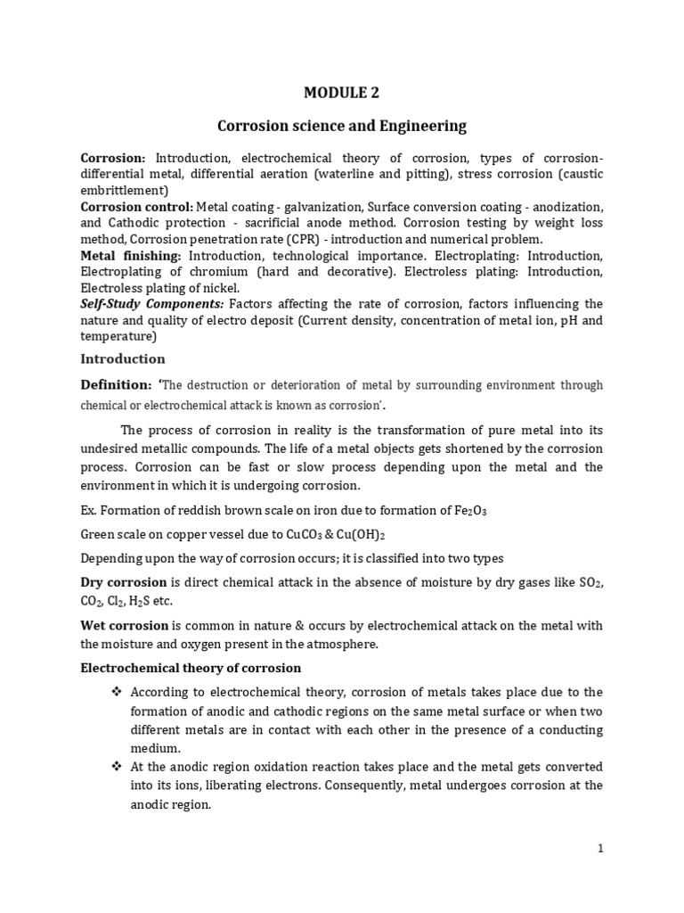 MODULE 2 Corrosion Science and Engineering | PDF | Corrosion | Anode