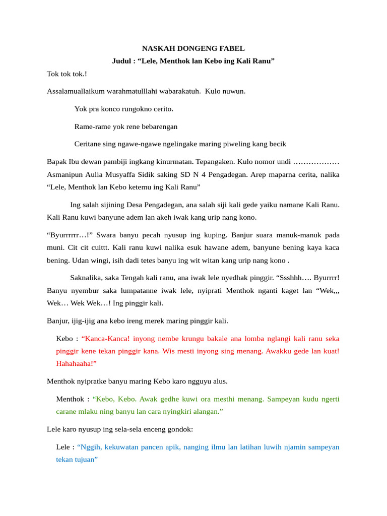 Naskah Dongeng Fabel | PDF