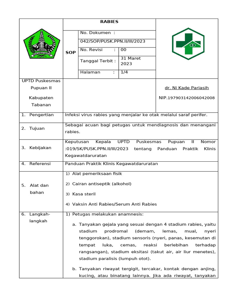 Panduan Penanganan Rabies Puskesmas | PDF