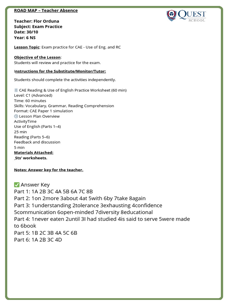 6NS Exam Practice Florencia Orduna | PDF | Professional Skills ...