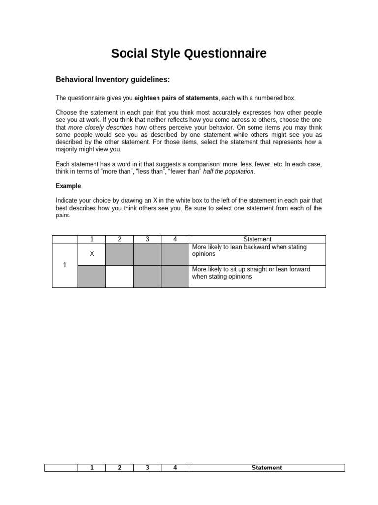 Social Style Questionnaire Guide | PDF | Social Psychology | Human ...