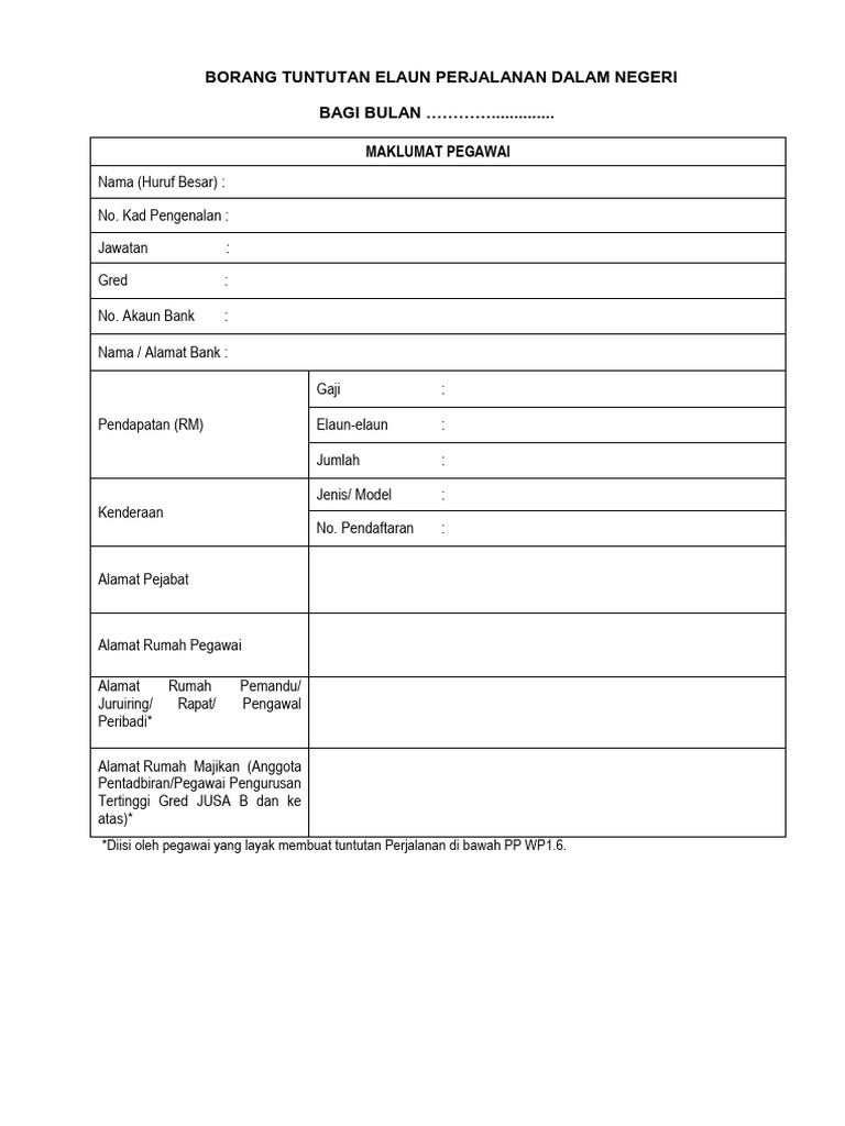 Borang Tuntutan Perjalanan Dalam Negeri | PDF