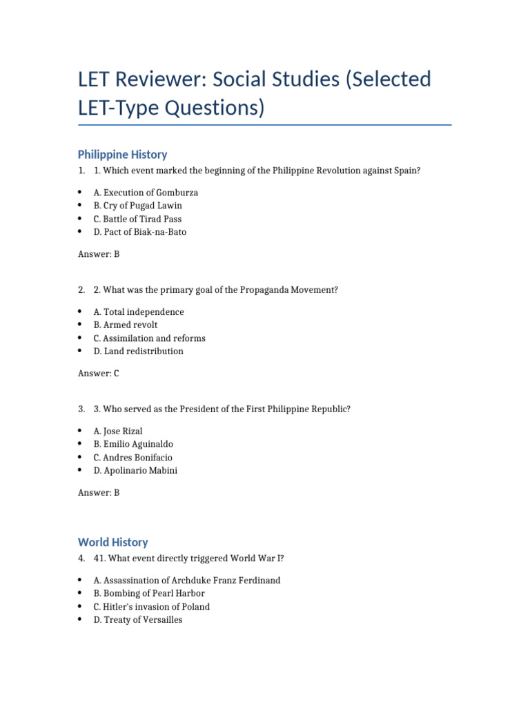 LET Social Studies Selected LET Type Questions | PDF | Government ...