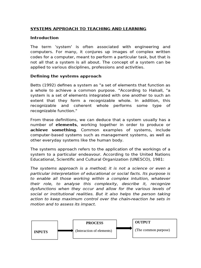 Topic 3 Systems Approach To Teaching and Learning | PDF | System | Learning
