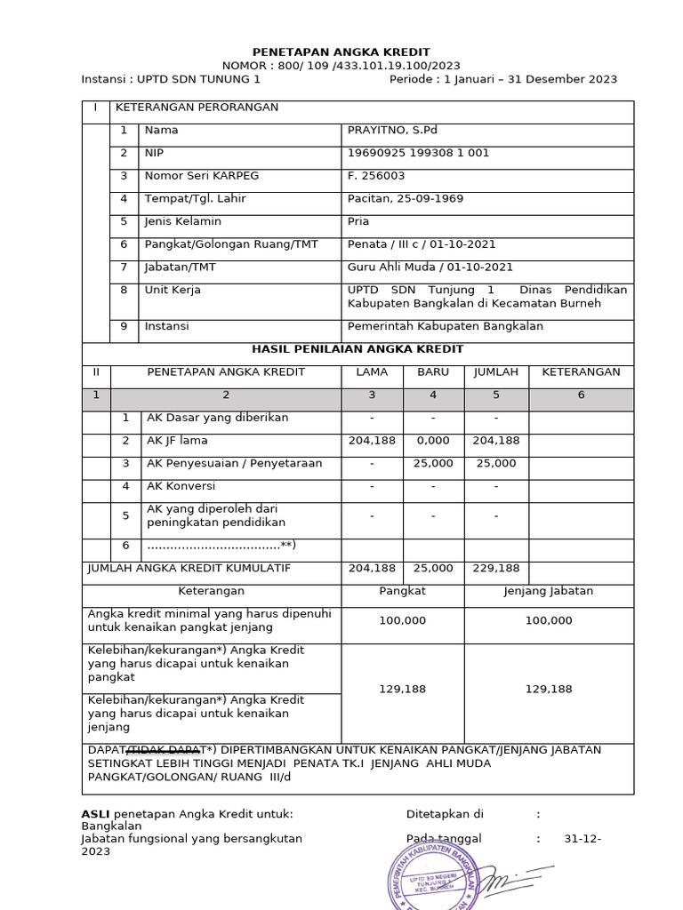 Form PAK Konversi 2023 - Prayitno | PDF