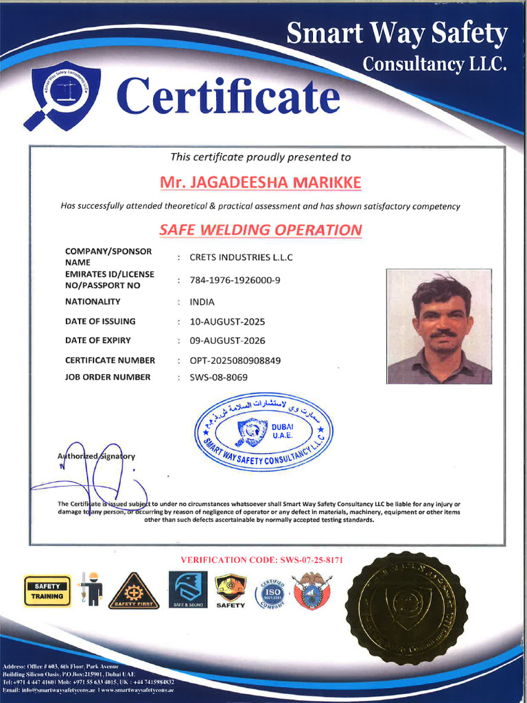 Jegadeesh Welding Certificate | PDF