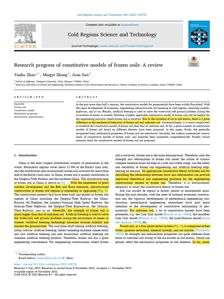 2023 - Research Progress of Constitutive Models of Frozen Soils - A ...