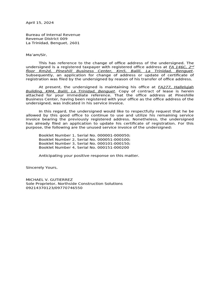 Change of Office Address Notification | PDF