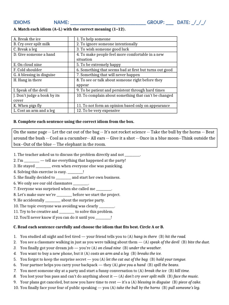 Understanding Common Idioms and Their Meanings | PDF