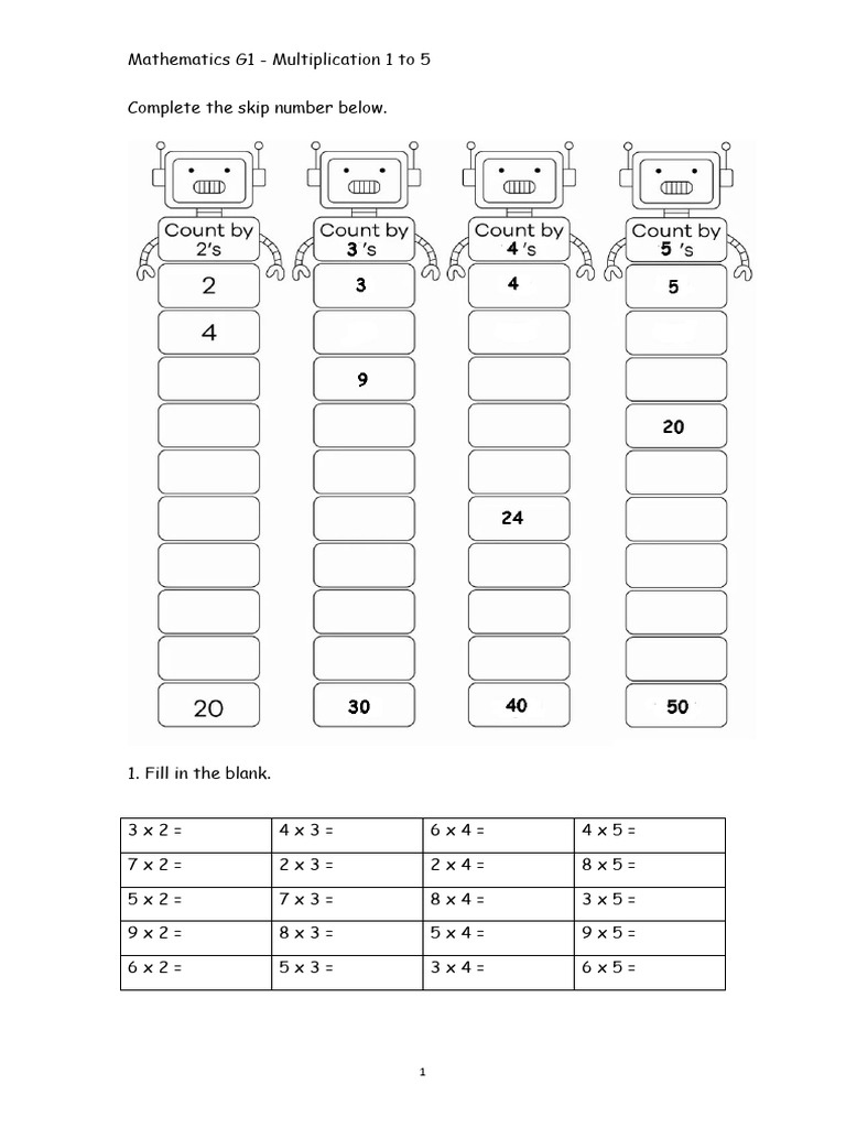 Grade 1 Multiplication Practice 1-5 | PDF