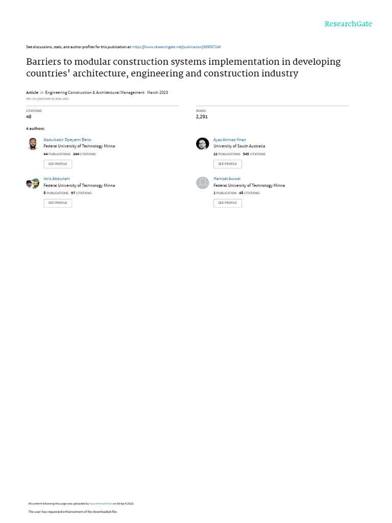 Barriers To Modular Construction Systems Implementation in Developing ...