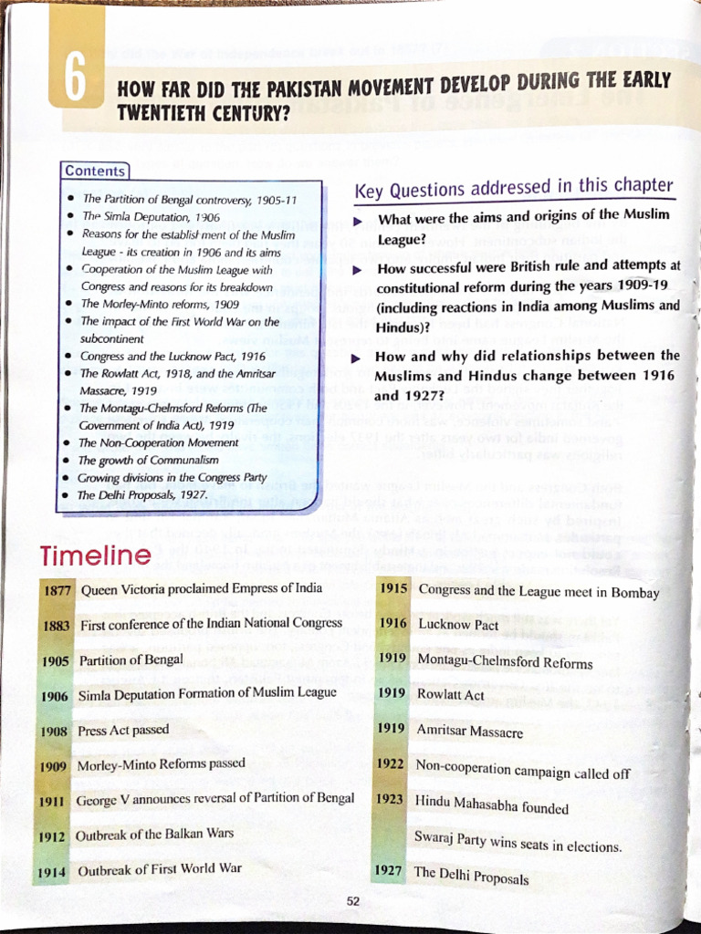 Pak Studies History 1905-20 Book Pages Nigel Kelly | PDF