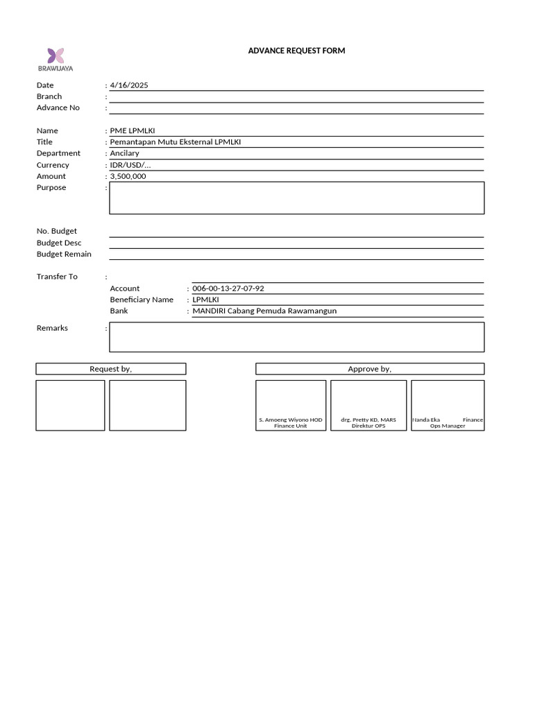 Form Advance Request | PDF