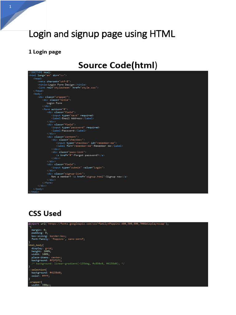 HTML Login and Signup Form Code | PDF | Computing | Cyberspace