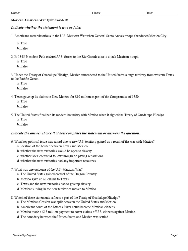 J Stokes Mexican American War Quiz Covid 19 Final | PDF | Mexican ...