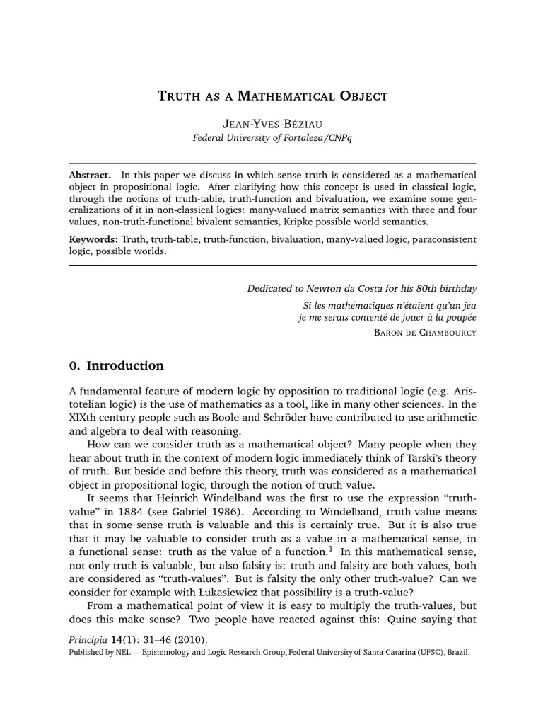 Truth as a Mathematical Concept in Logic | PDF | Truth | Mathematical Logic