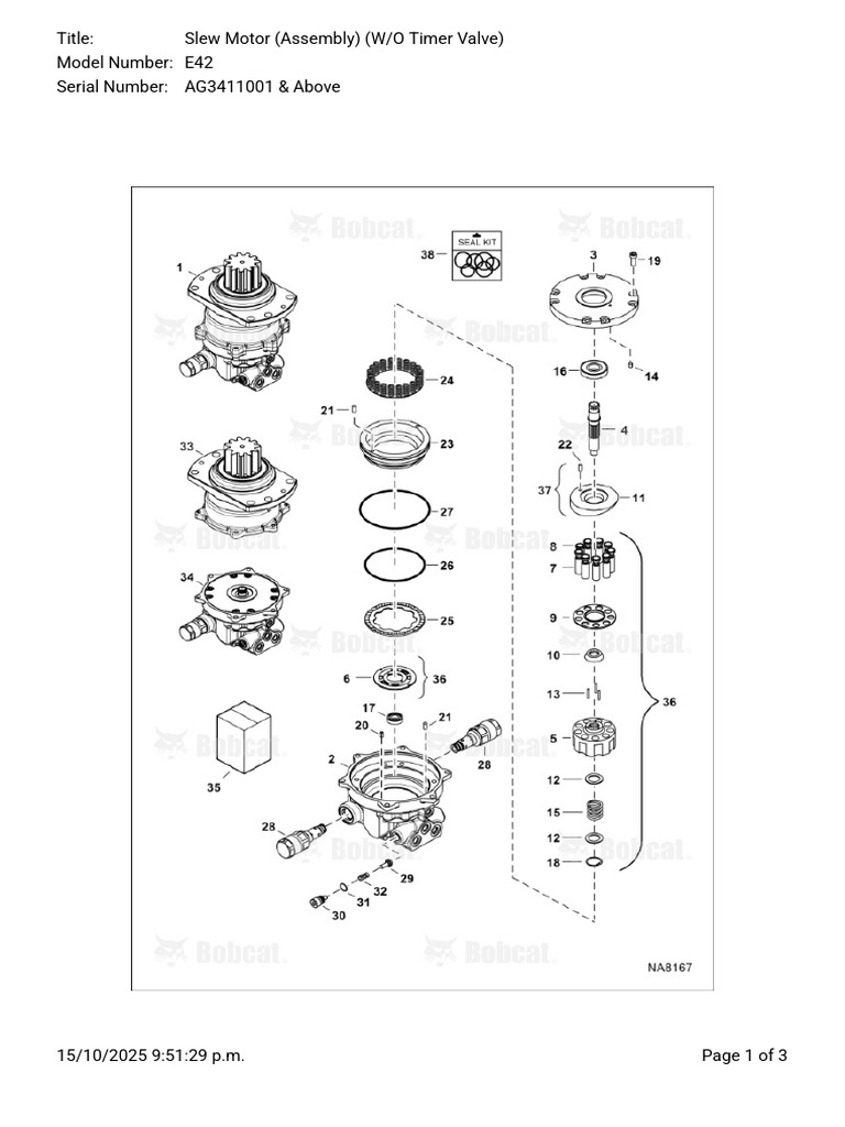 Slew Motor (Assembly) (W - O Timer Valve) - E42 | PDF | Piston | Engine ...