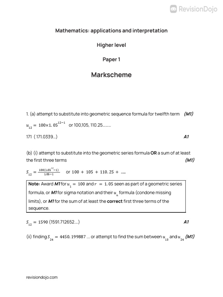 Set 1 - Math AI HL Predicted Paper 1 Markscheme | PDF | Summation ...