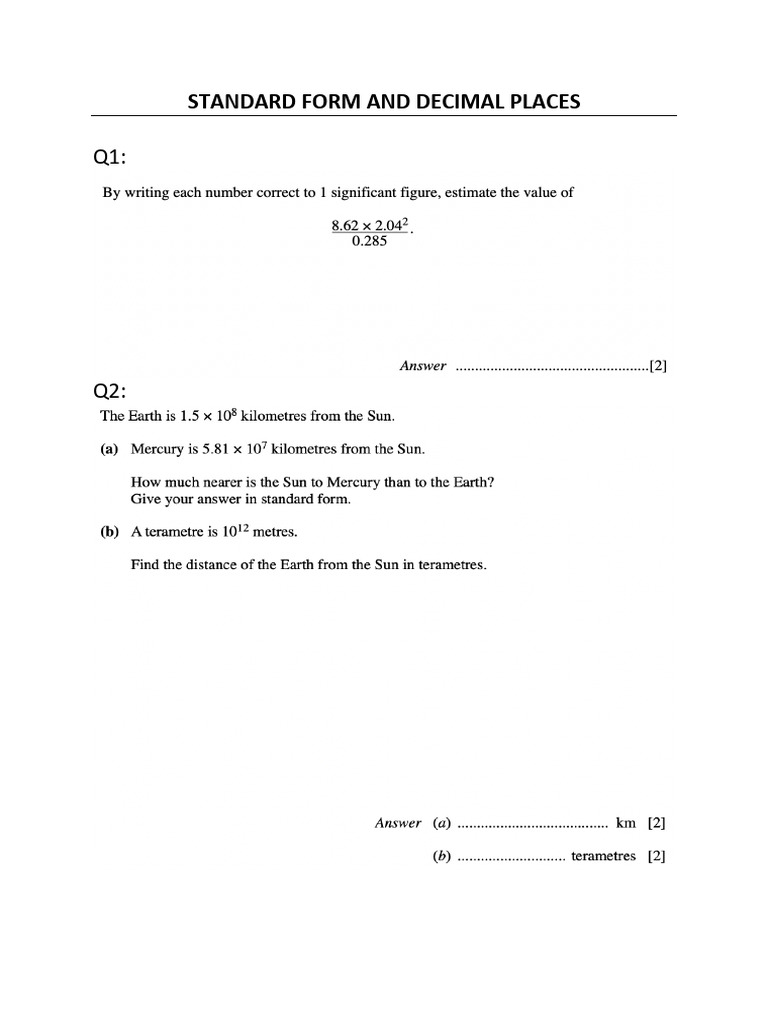 Standard Form and Decimal Places | PDF