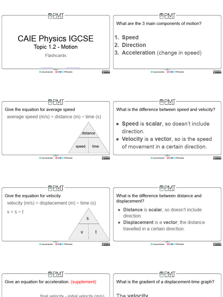 Slides - Topic 1.2 Motion - Physics IGCSE | PDF | Acceleration | Velocity
