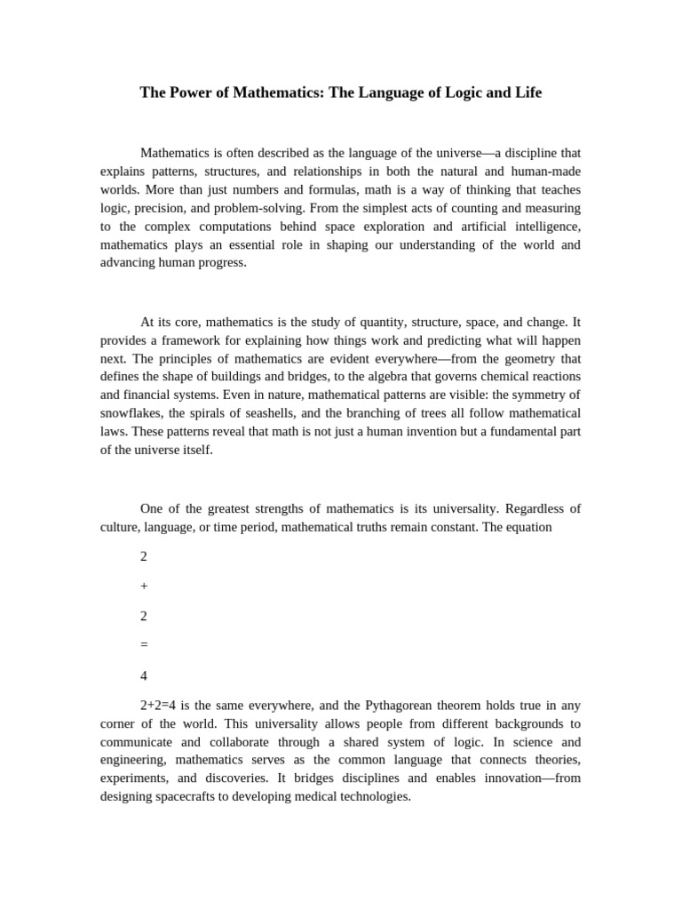 The Universal Power of Mathematics | PDF | Mathematics | Science