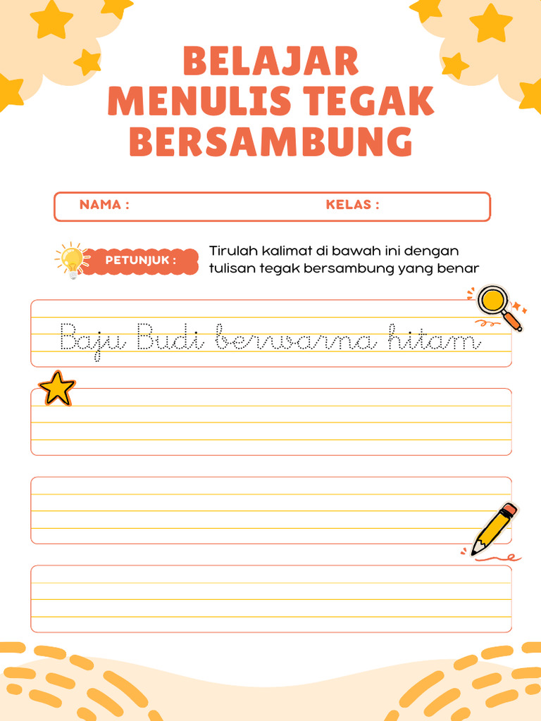 Belajar Menulis Kalimat Tegak Bersambung Lembar Kerja Putih BINPRES | PDF