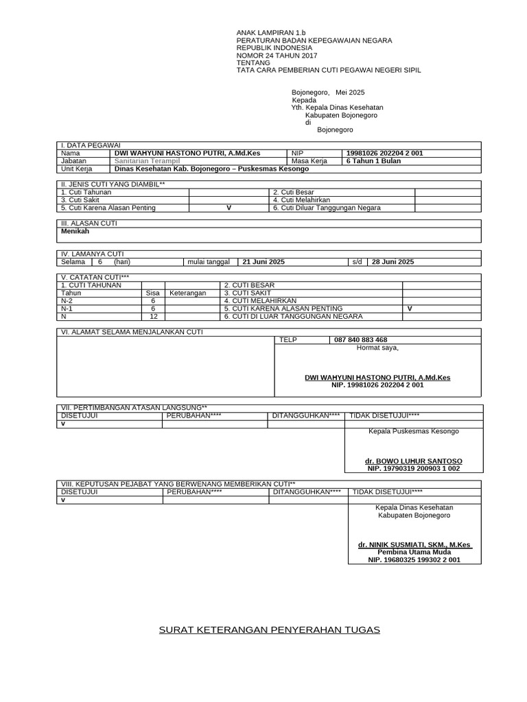 Contoh Form Cuti Dan Permohonan Cuti 2023 | PDF
