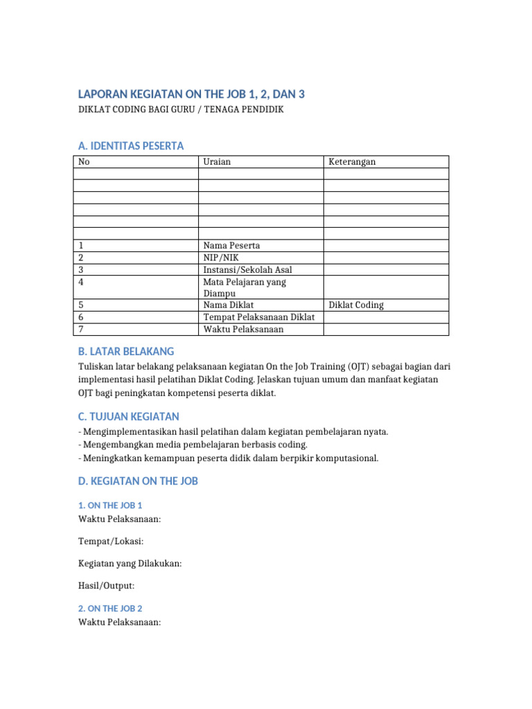 Laporan OJT Diklat Coding Guru | PDF
