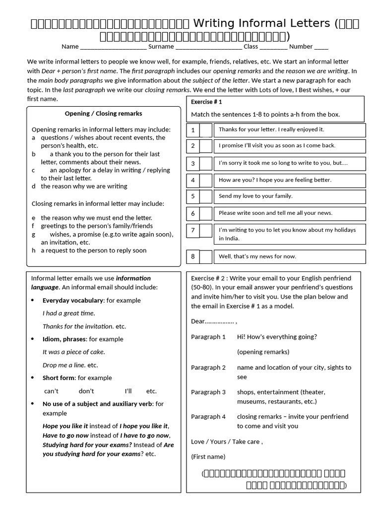 Writing Informal Letters & Emails Guide | PDF