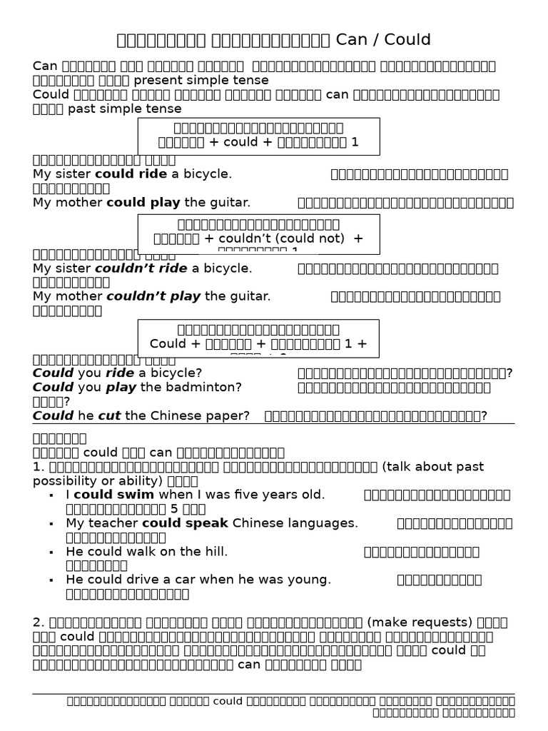 ใบความรู้ เรื่อง การใช้ could | PDF