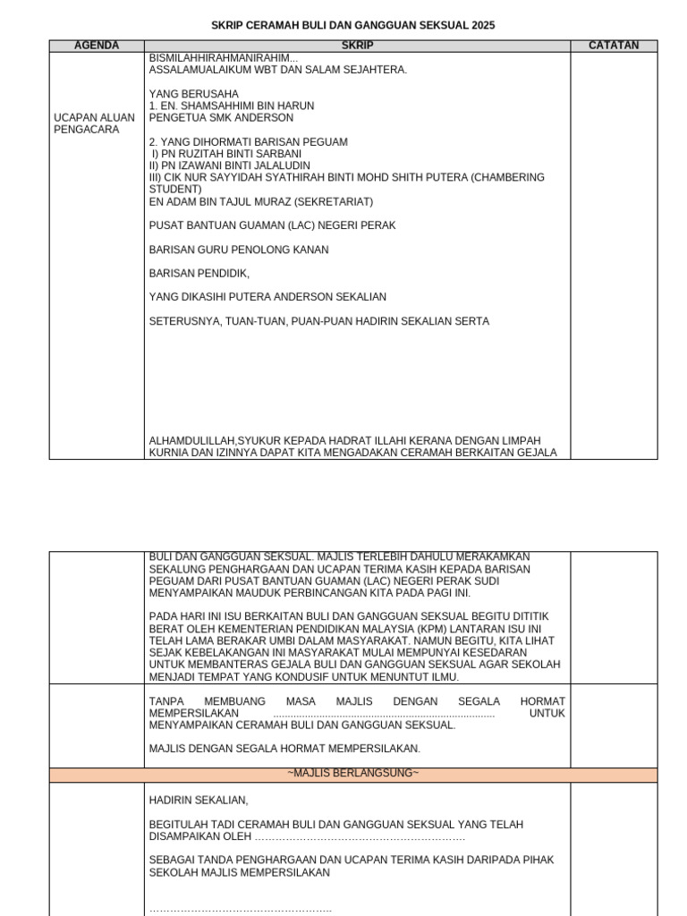 Ceramah Buli dan Gangguan Seksual 2025 | PDF