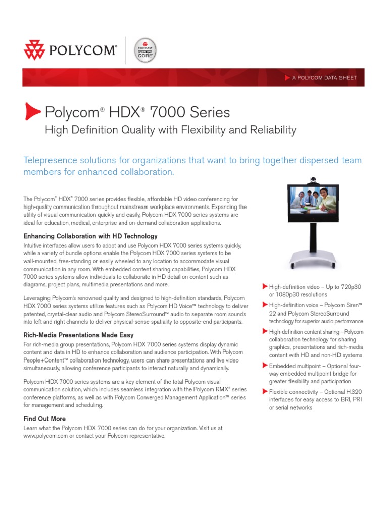 Hdx7000 Datasheet | PDF | Videoconferencing | Digital Technology