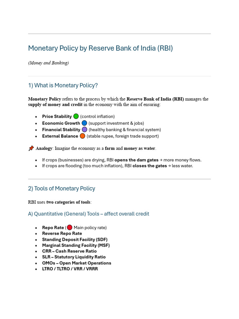 RBI Monetary Policy Explained | PDF | Reserve Bank Of India ...